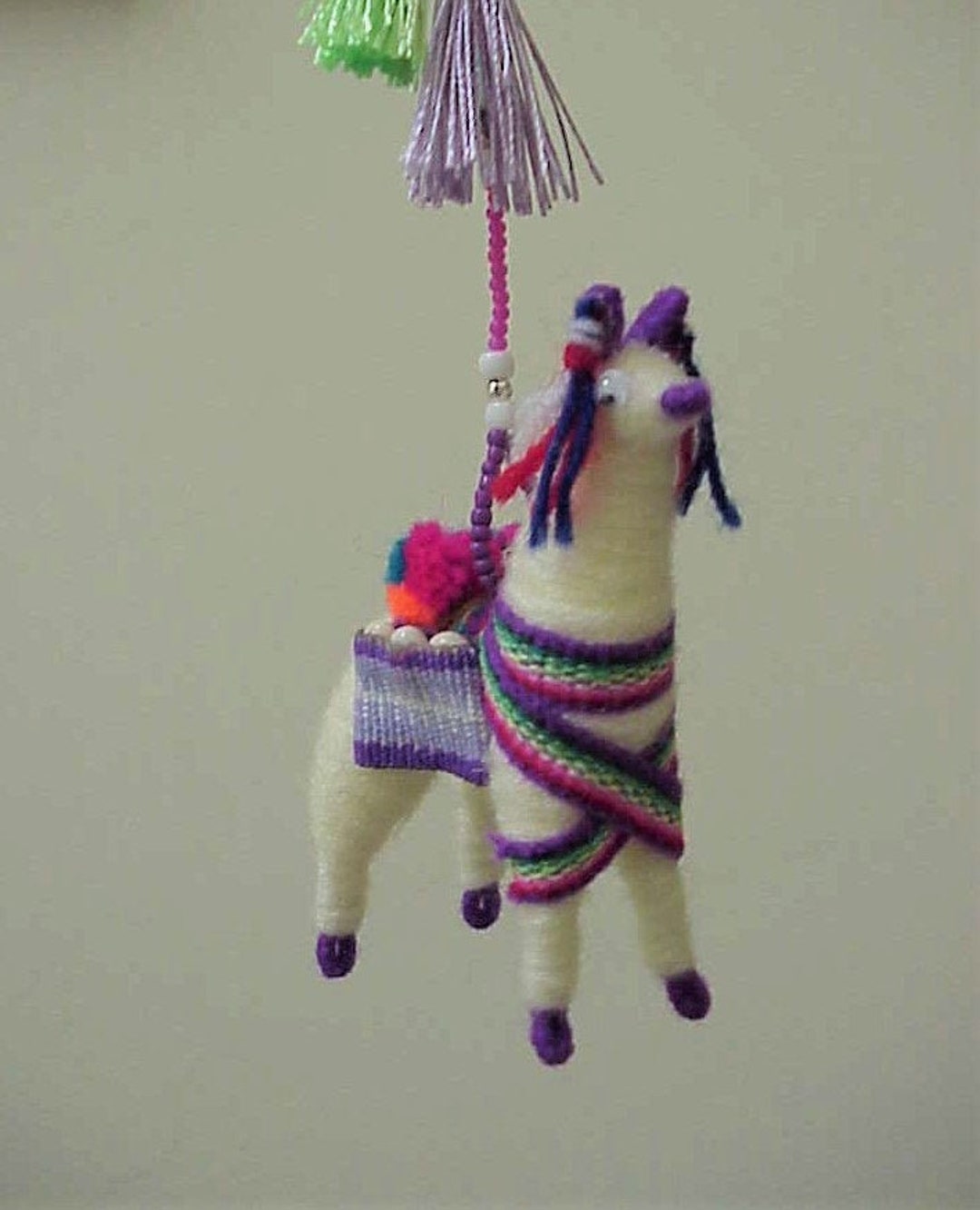 Medium Llama and Silk Tassels Beaded Fan or Light Pull - Four Llamas ...