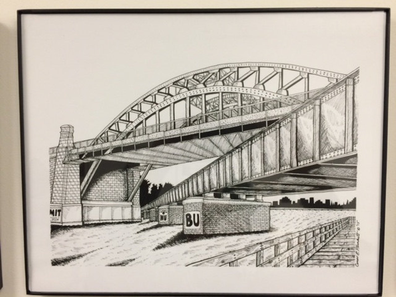 Boston's B.U. Bridge 10.25x8" Drawing - Etsy