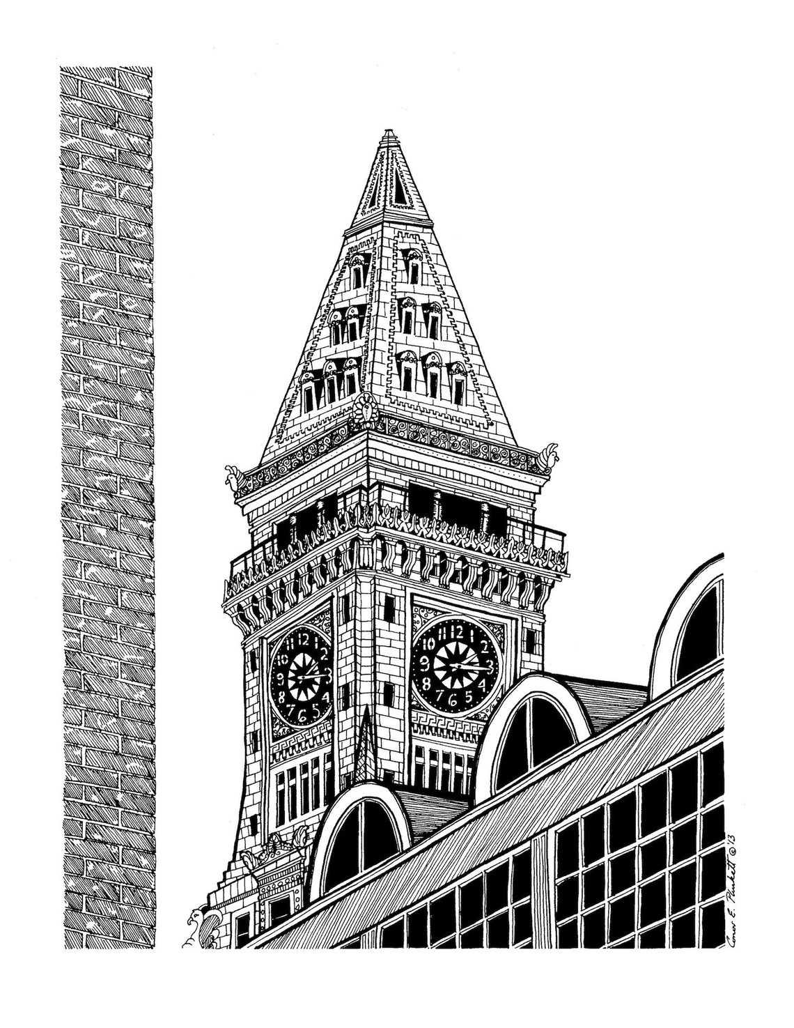 Boston's Custom House Tower 8x10.1875 Drawing - Etsy