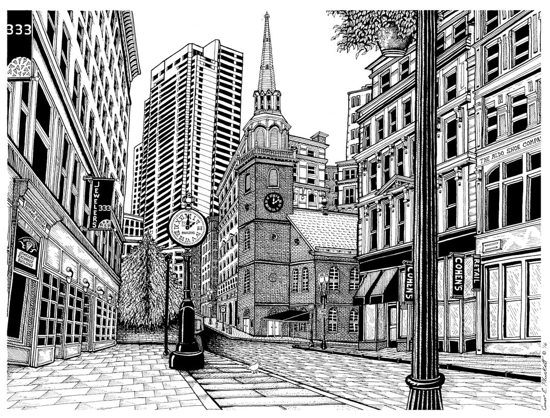 Boston's Downtown Crossing Drawing 10.1875x8" - Etsy