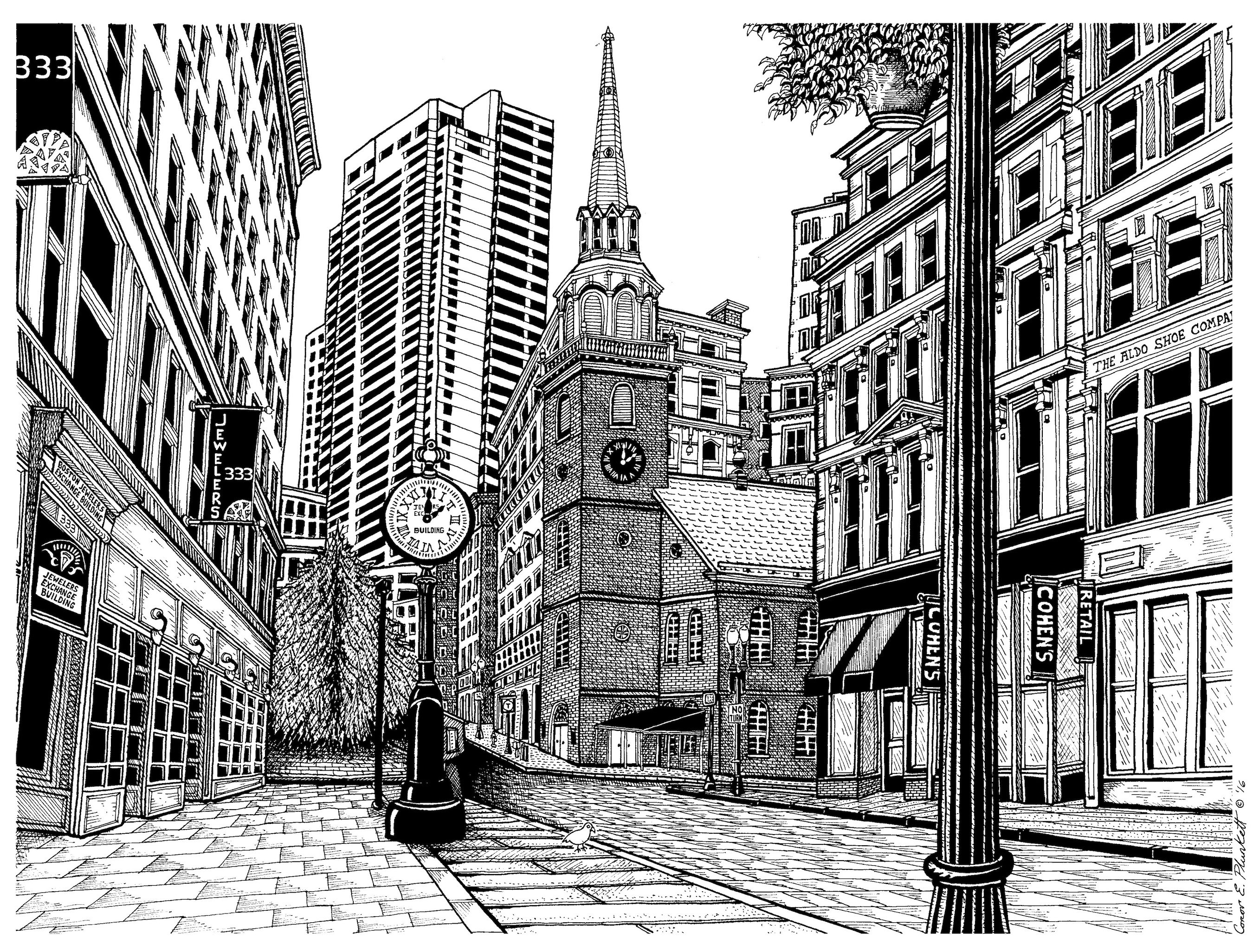 Boston's Downtown Crossing Drawing 10.1875x8" - Etsy