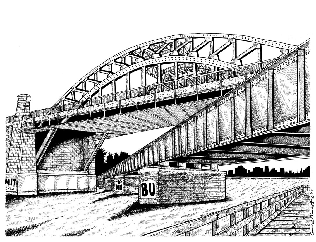 Boston's B.U. Bridge 10.25x8" Drawing - Etsy