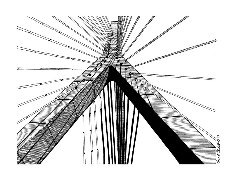 Boston's Zakim Bridge Drawing 11x8.5" - Etsy