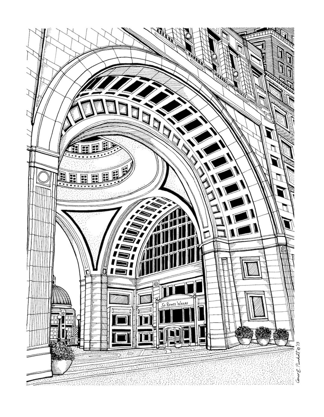 Boston's Rowes Wharf Boston Harbor Hotel 8.5x11 Drawing - Etsy 日本
