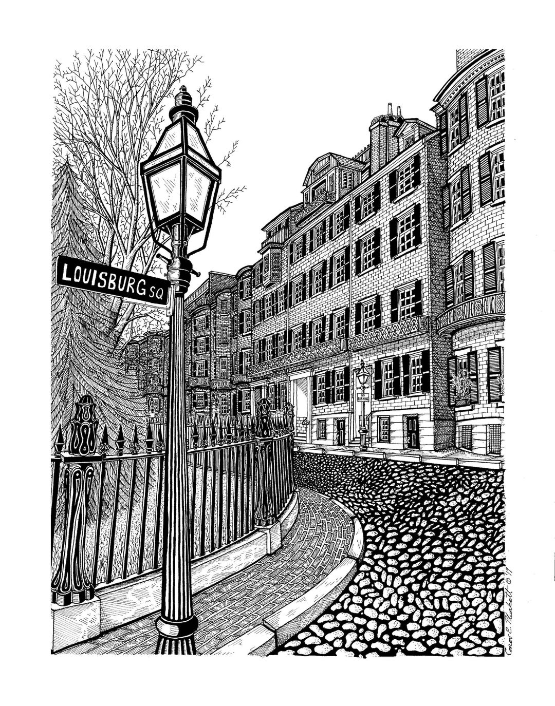Boston's Louisburg Square 8x10.1875 Drawing - Etsy
