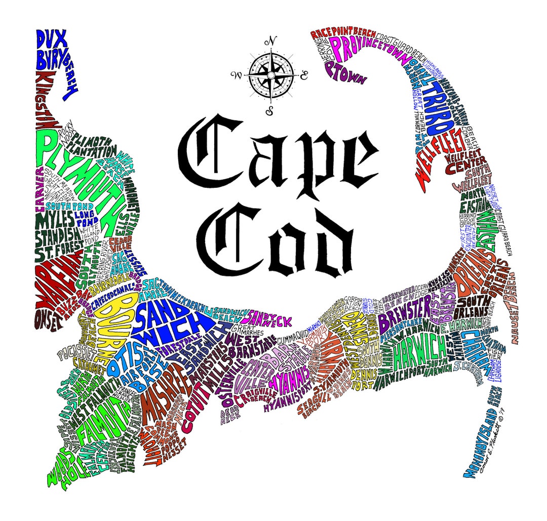 Cape Cod Word Map 8.375x8 Drawing - Etsy