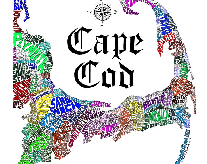 Cape Cod Word Map 8.375x8 Drawing - Etsy
