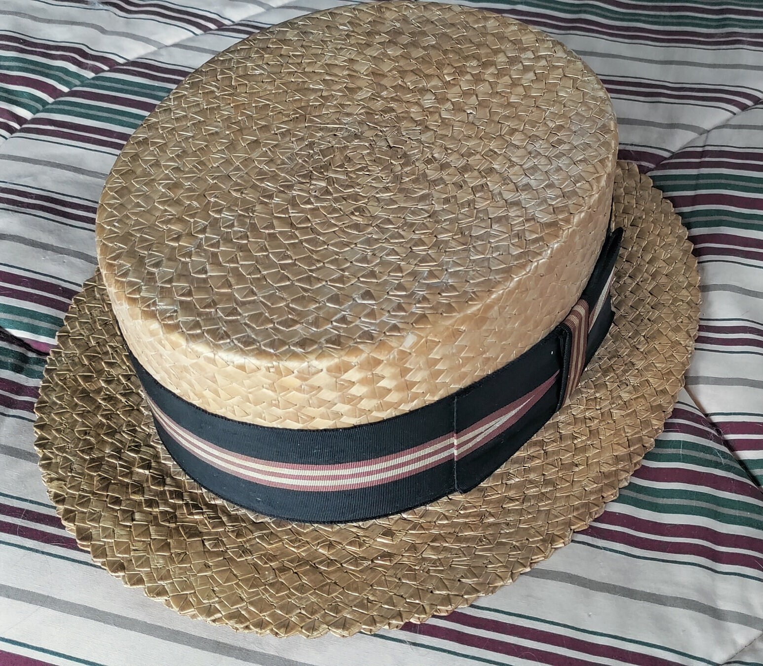 Men's Woven Straw Boater Hat With Ribbon, Original Circa Early 1900s ...