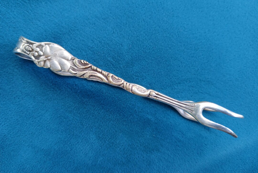 Vintage Swedish Flower Maiden-motif Silver-plated Lemon Fork, Olive or ...