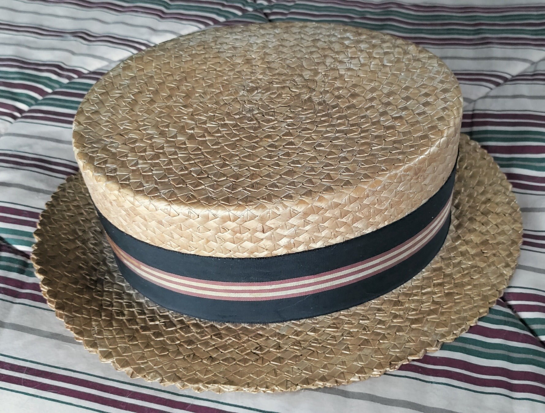 Men's Woven Straw Boater Hat With Ribbon, Original Circa Early 1900s ...