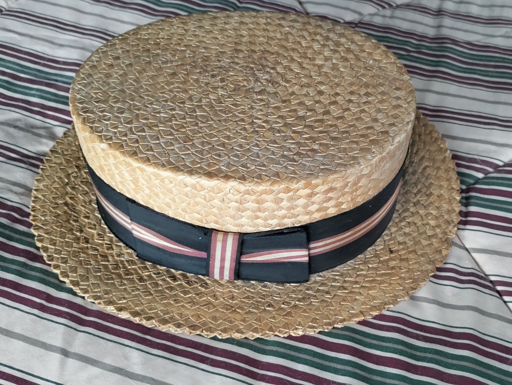 Men's Woven Straw Boater Hat With Ribbon, Original Circa Early 1900s, Bloomindale's - Etsy
