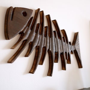 Wall Mounted Wooden Bone Fish Sculpture - Floating Bone Fish Made of ...