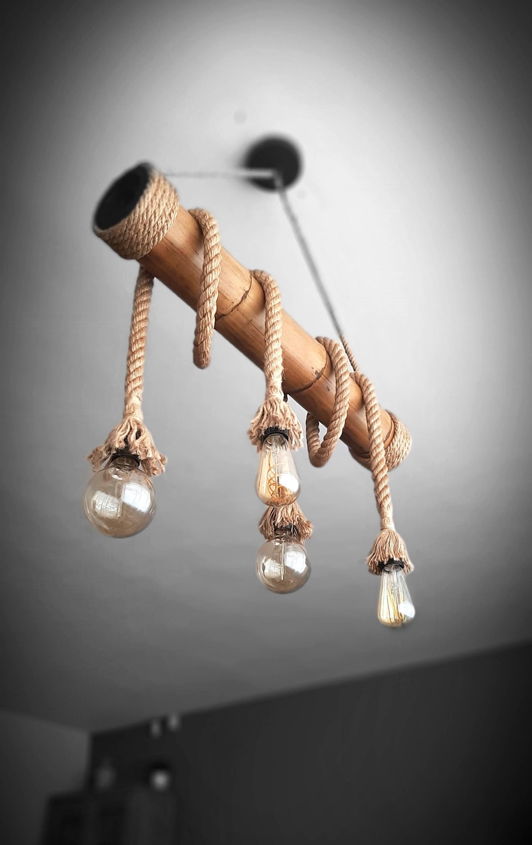 Bamboo Rope Pendant Lamp, Rope Hanging Light, Boho Ceiling Lamp ...