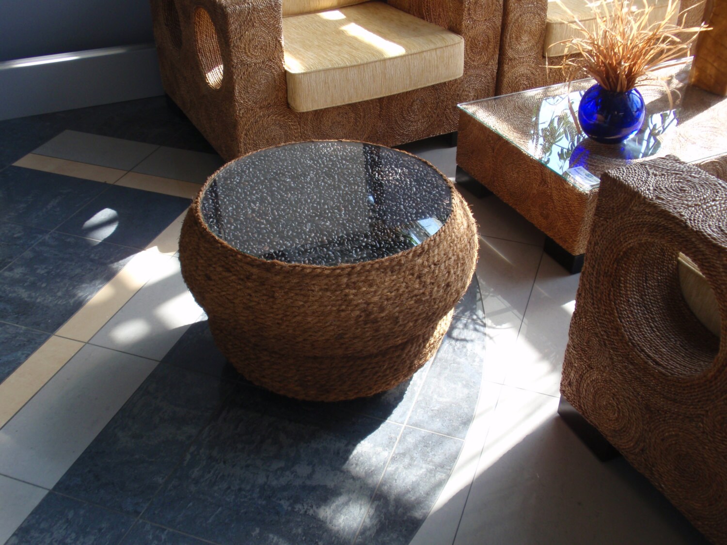 Rope Coffee Table Made of Recycled Tire Outdoor Patio Deoor - Etsy