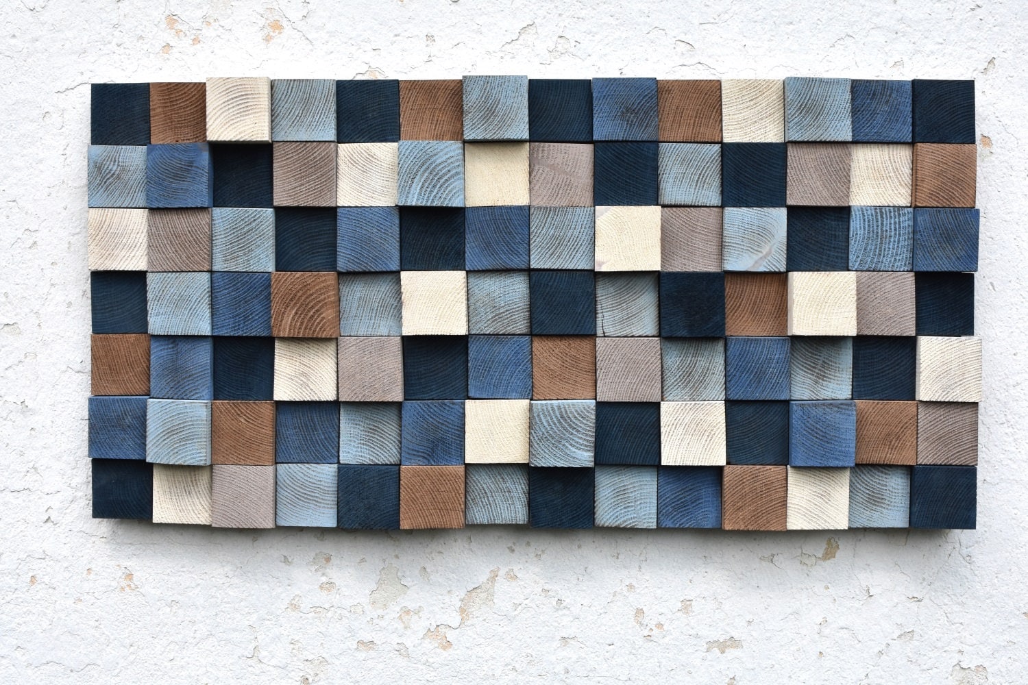 3D Wall Art, Wood Block Art, Wood Wall Art, Wooden Block Wall Art, Blue ...