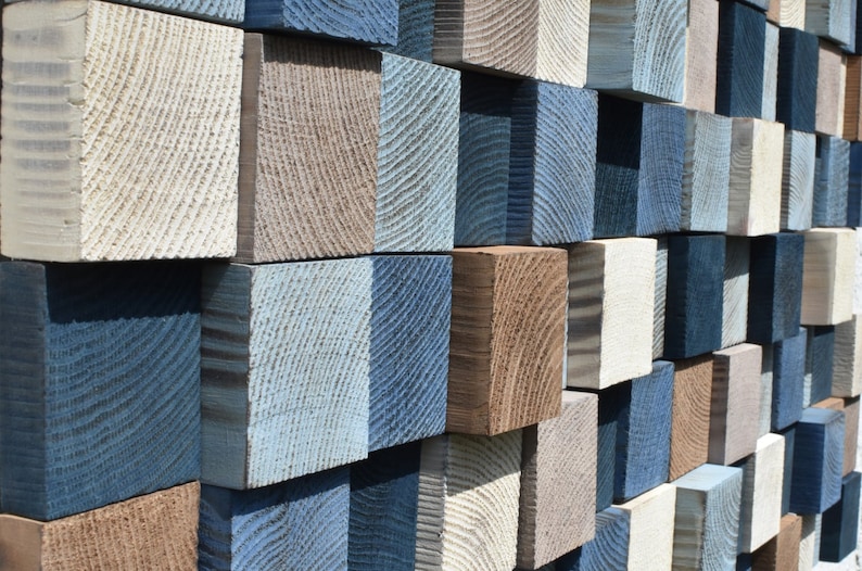 3D Wall Art, Wood Block Art, Wood Wall Art, Wooden Block Wall Art, Blue ...