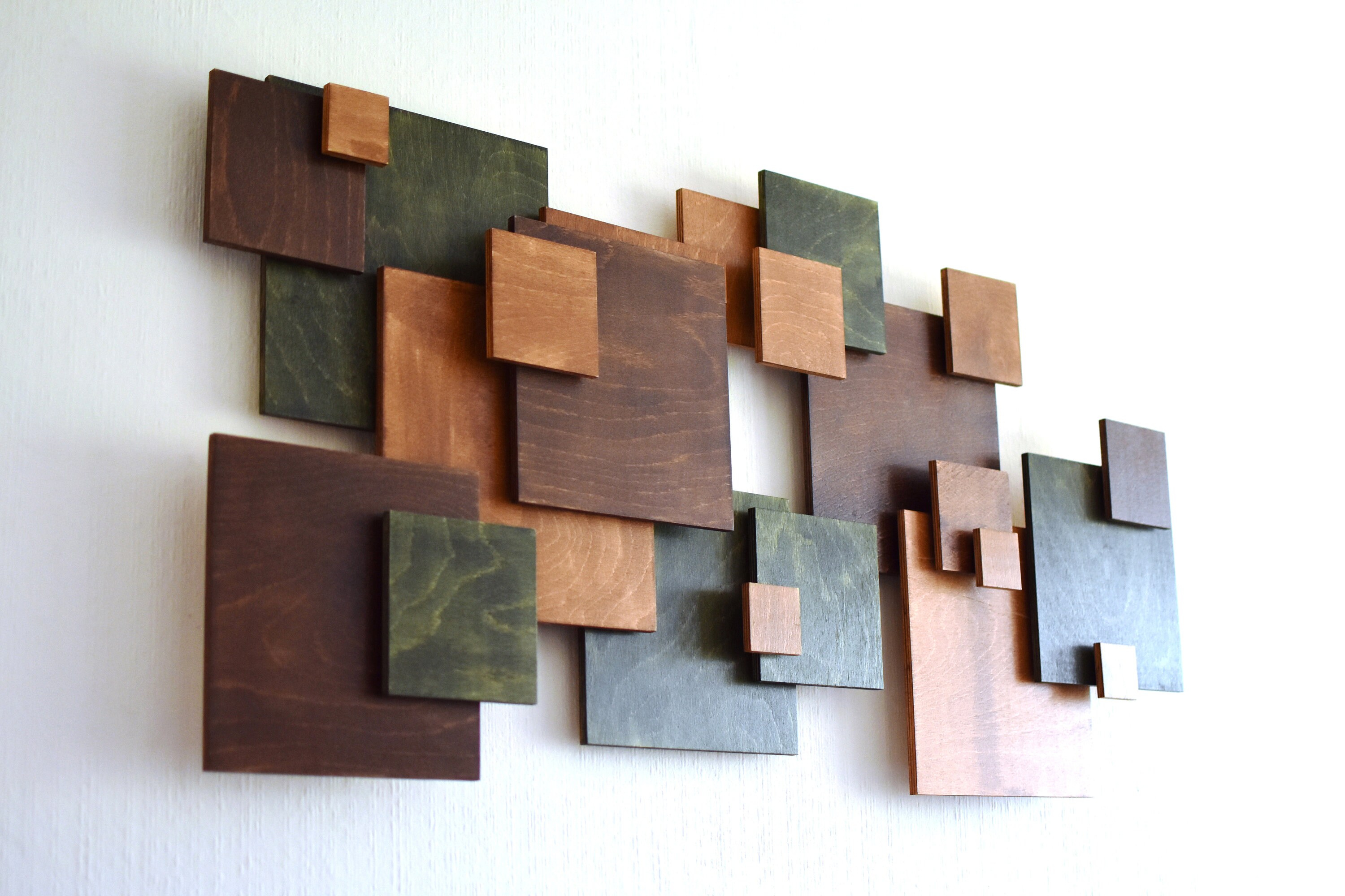 Wood Tiles Wall Art, Vertical Mosaic Wood Art, Geometric Wall Art ...