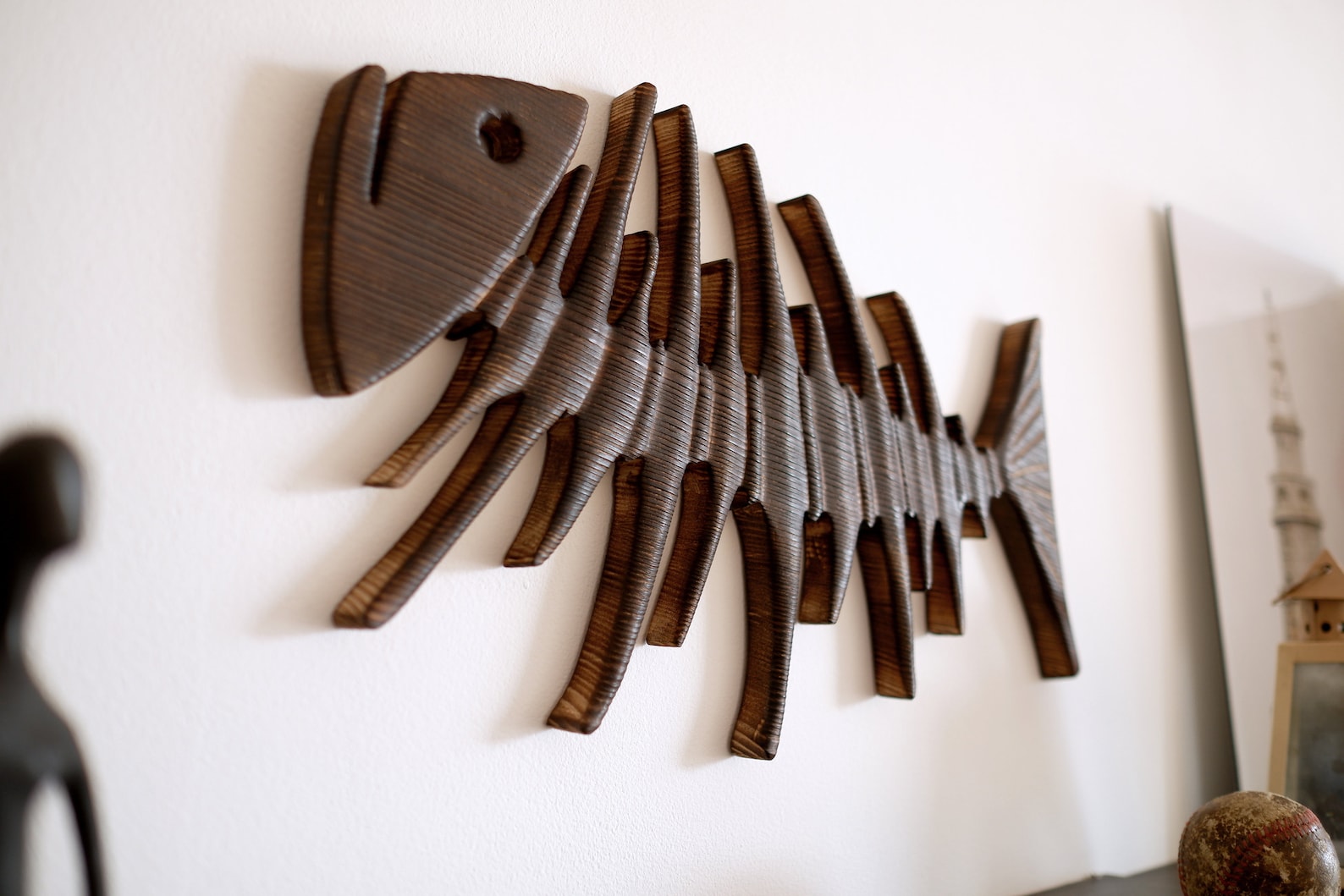 Wall Mounted Wooden Bone Fish Sculpture. Floating Bone Fish - Etsy