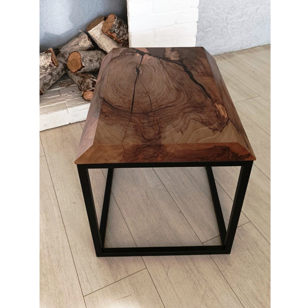 Mid Century Modern Walnut Table, Rustic End Table With Metal Legs ...