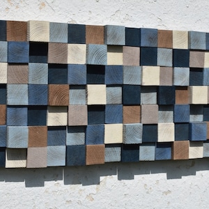 3D Wall Art, Wood Block Art, Wood Wall Art, Wooden Block Wall Art, Blue ...