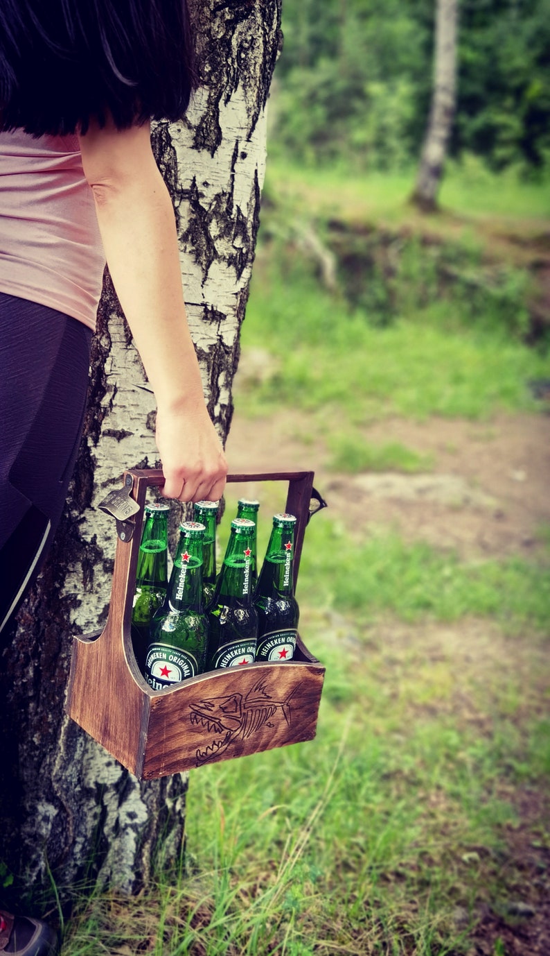 Wood Beer Caddy With Bottle Opener Wood Beer Holder for Men | Etsy