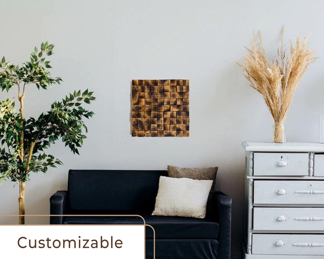 Small Square Wood Wall Art, Rustic Wall Art, Floating Wood Sculpture ...