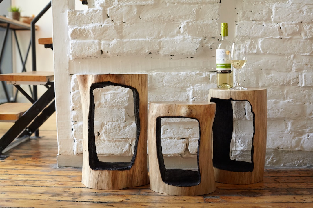 Wood Sump Tables, Set of 3 Tree Strum Tables, Modern Farmhouse Tables ...