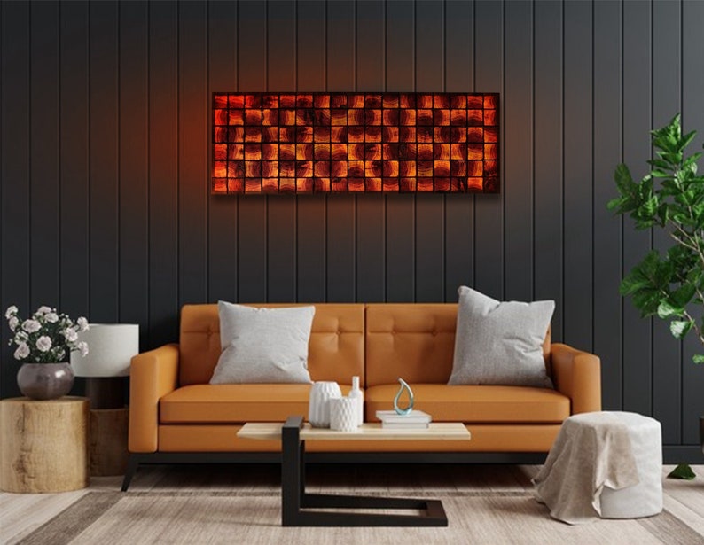 Pine Wood LED Wall Art, Backlit Geometric Decor - Etsy