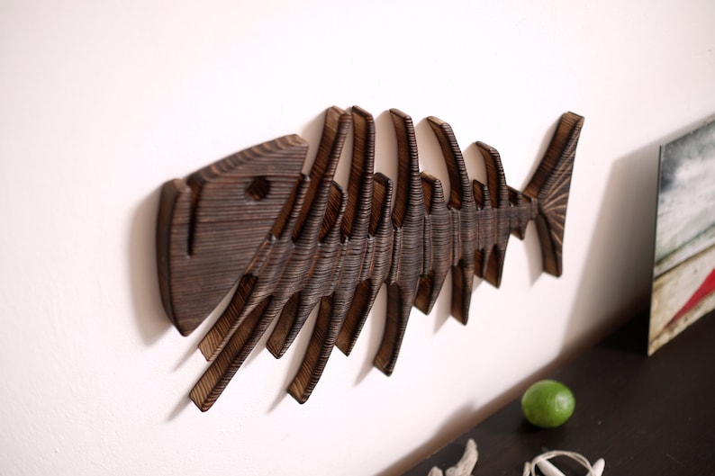 Wall Mounted Wooden Bone Fish Sculpture. Floating Bone Fish - Etsy