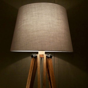 Wood Floor Lamp, Burgundy Interior Lamp, Industrial Lamp, Oak Tripod ...