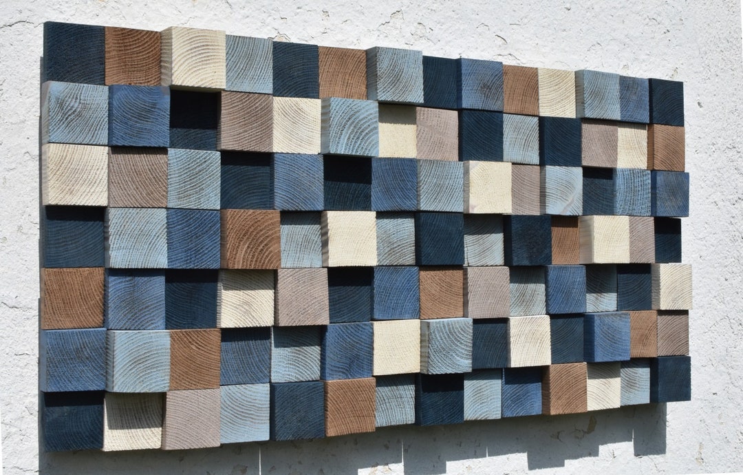 Wood Wall Art, Acoustic Sound Diffuser, Mosaic Wood Block Headboard ...