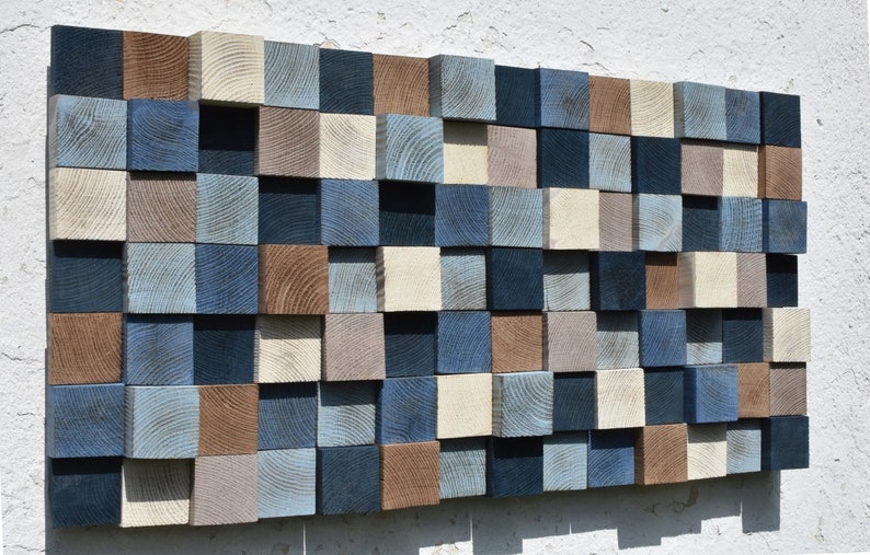 3D Wall Art, Wood Block Art, Wood Wall Art, Wooden Block Wall Art, Blue ...