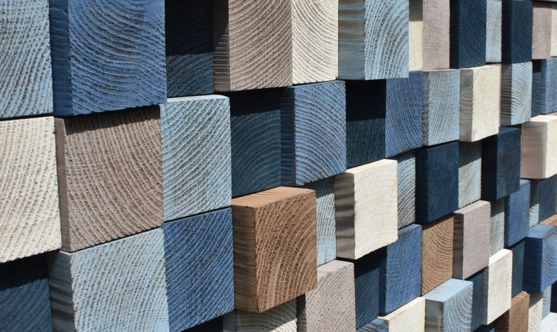 3D Wall Art, Wood Block Art, Wood Wall Art, Wooden Block Wall Art, Blue ...