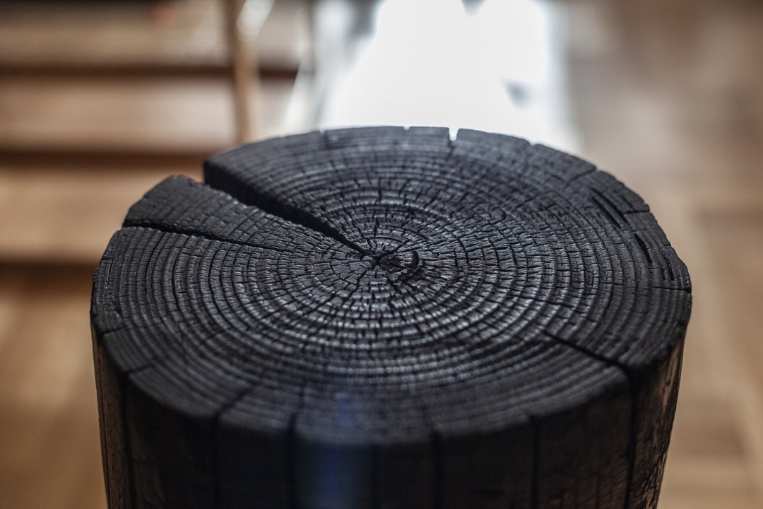 Log Side Table Stool, Burned Wood Stool, Rustic Stool, Primitive Stool ...