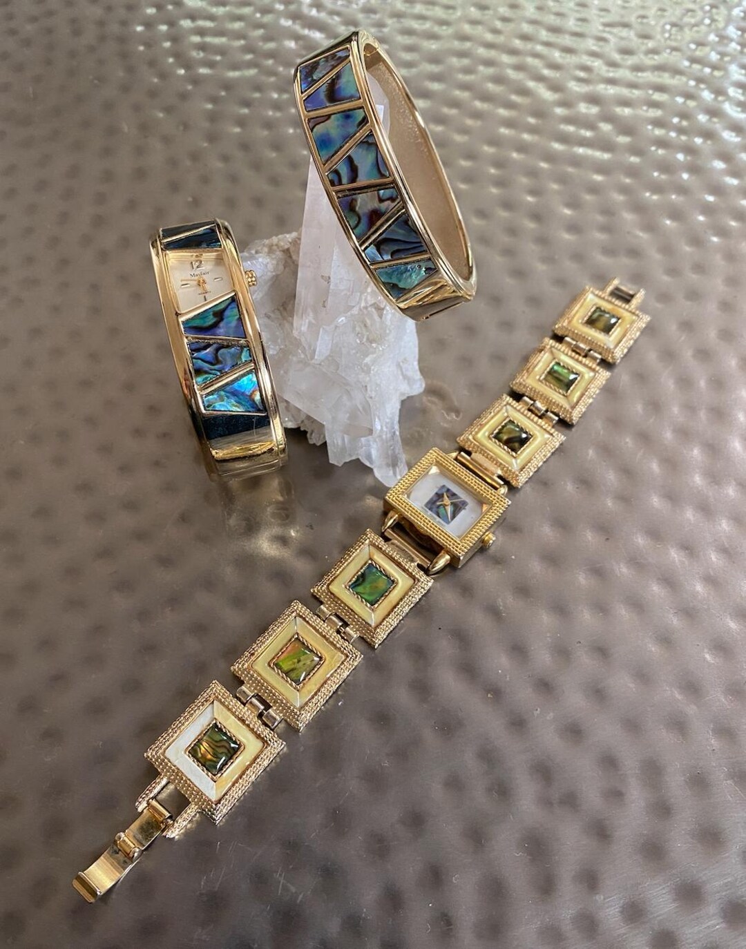 90's Vintage Collection of Abalone Bracelet & Watches - Etsy