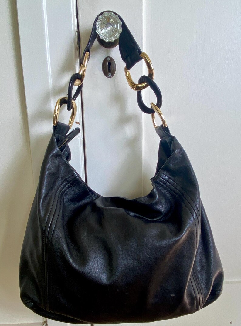 Michael Kors Black Leather Hobo Bag - Etsy