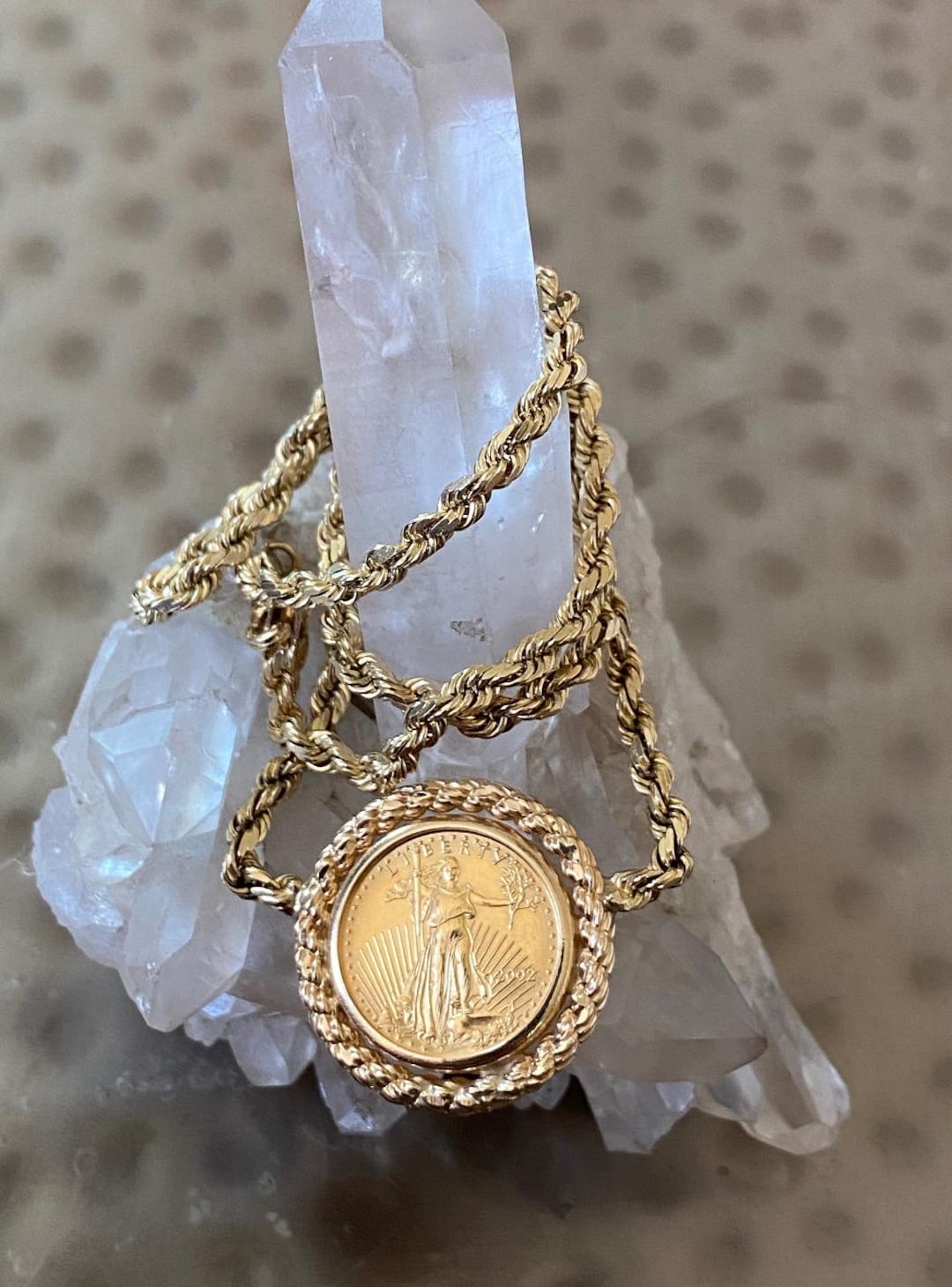 2002 "lady Liberty Gold Eagle" Coin Pendant Necklace // 14k Solid ...