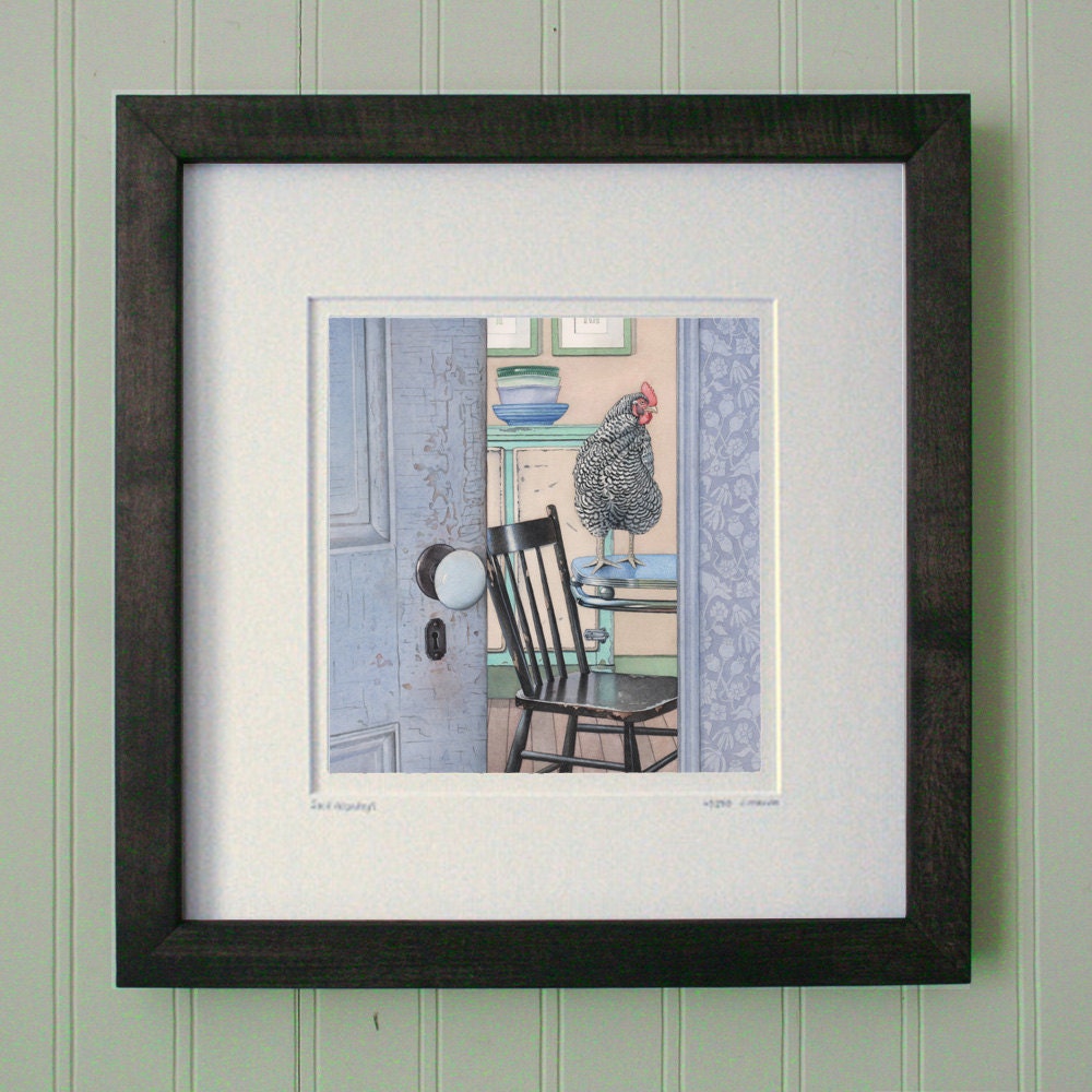 Secret Chicken framed art print from watercolour of hen on | Etsy