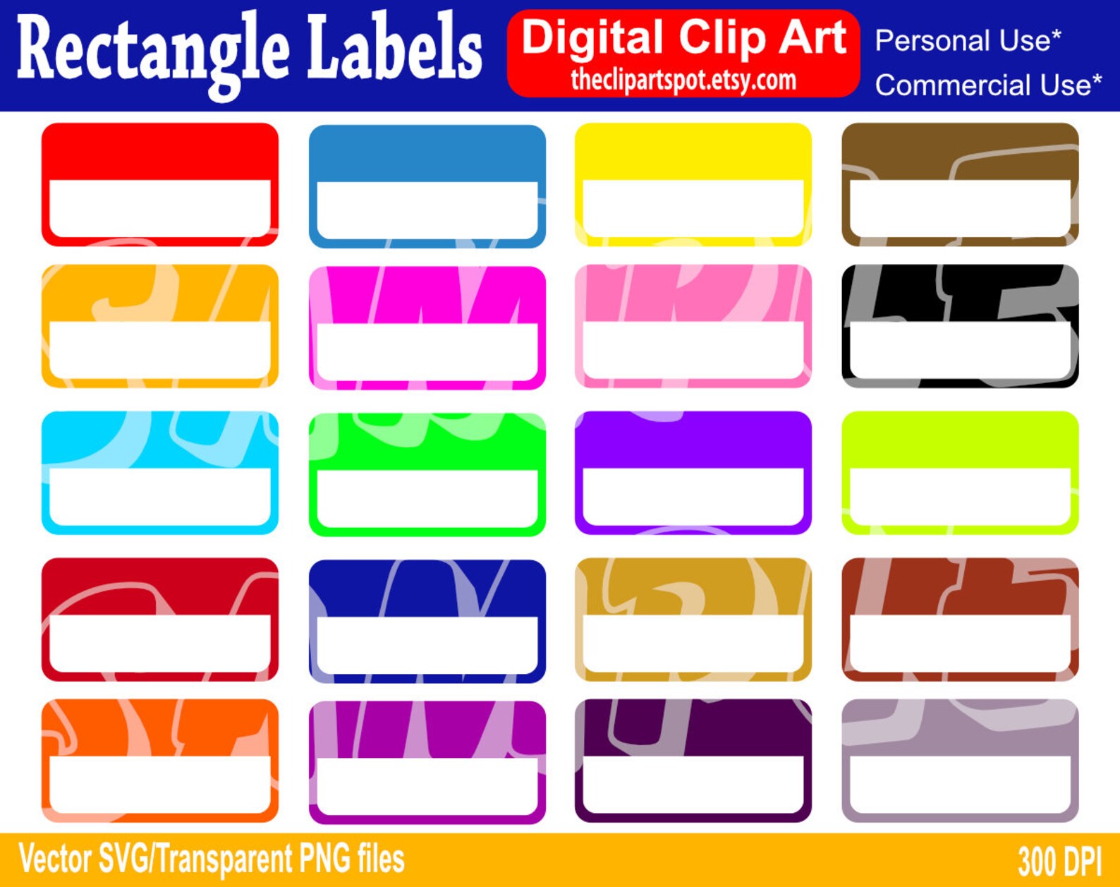 Rectangle Labels, Boxes, Clipart Set, Digital Scrapbooking, Commercial ...