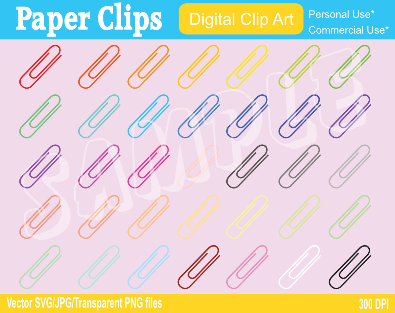 Paperclip Clip Art Set, Paperclips, Stationary Clip Art, Vector ...
