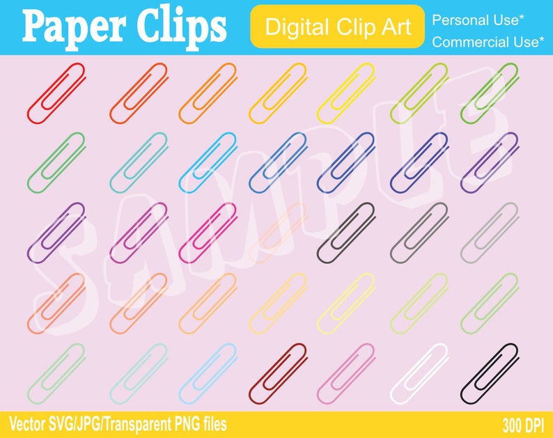 Paperclip Clip Art Set, Paperclips, Stationary Clip Art, Vector ...