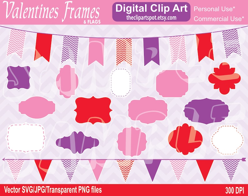 Valentines Day Frames Flags Labels Clipart, Svg, Vector, Commercial Use ...