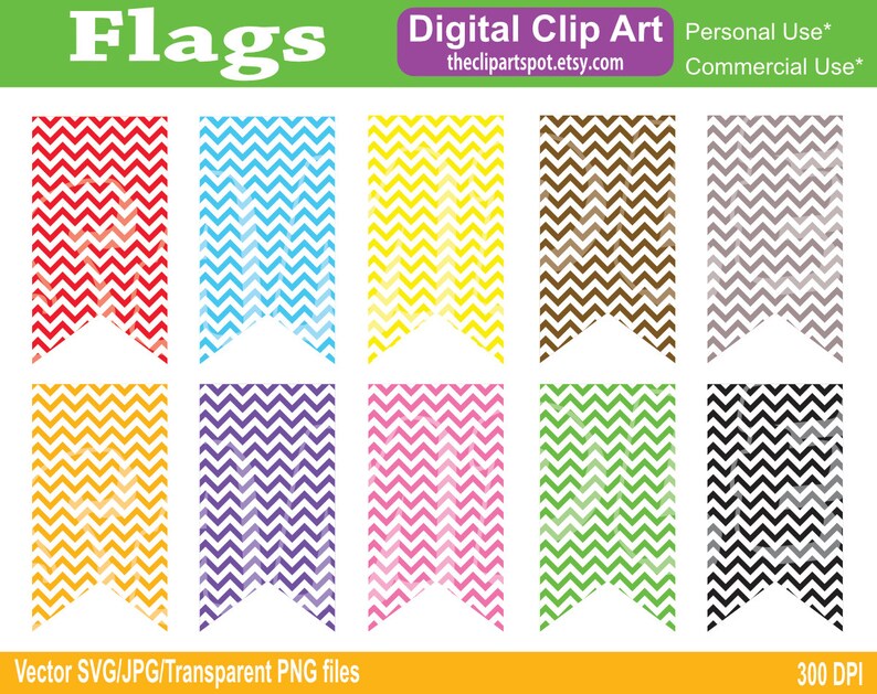 Flags Clipart Set, Chevron Flags, Bunting, Vector Graphics, Commercial ...