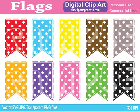 Flags Clipart Set Polkadot Flags Bunting Vector Graphics - Etsy