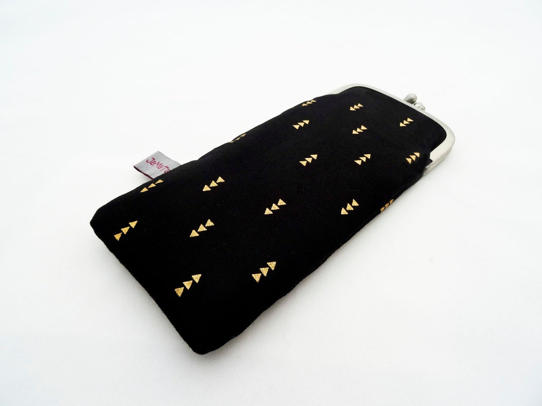 Glasses/ Spectacle Case "golden Triangles", With Silver Temple Clasp ...