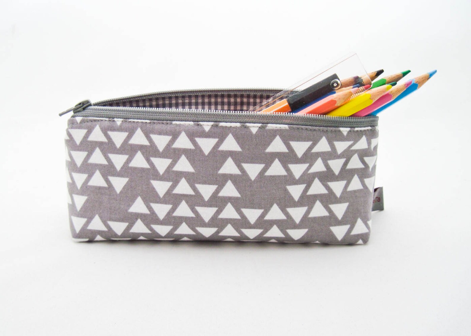Pencil Case, Small Pouch grey Triangles, Grey With White Triangles ...