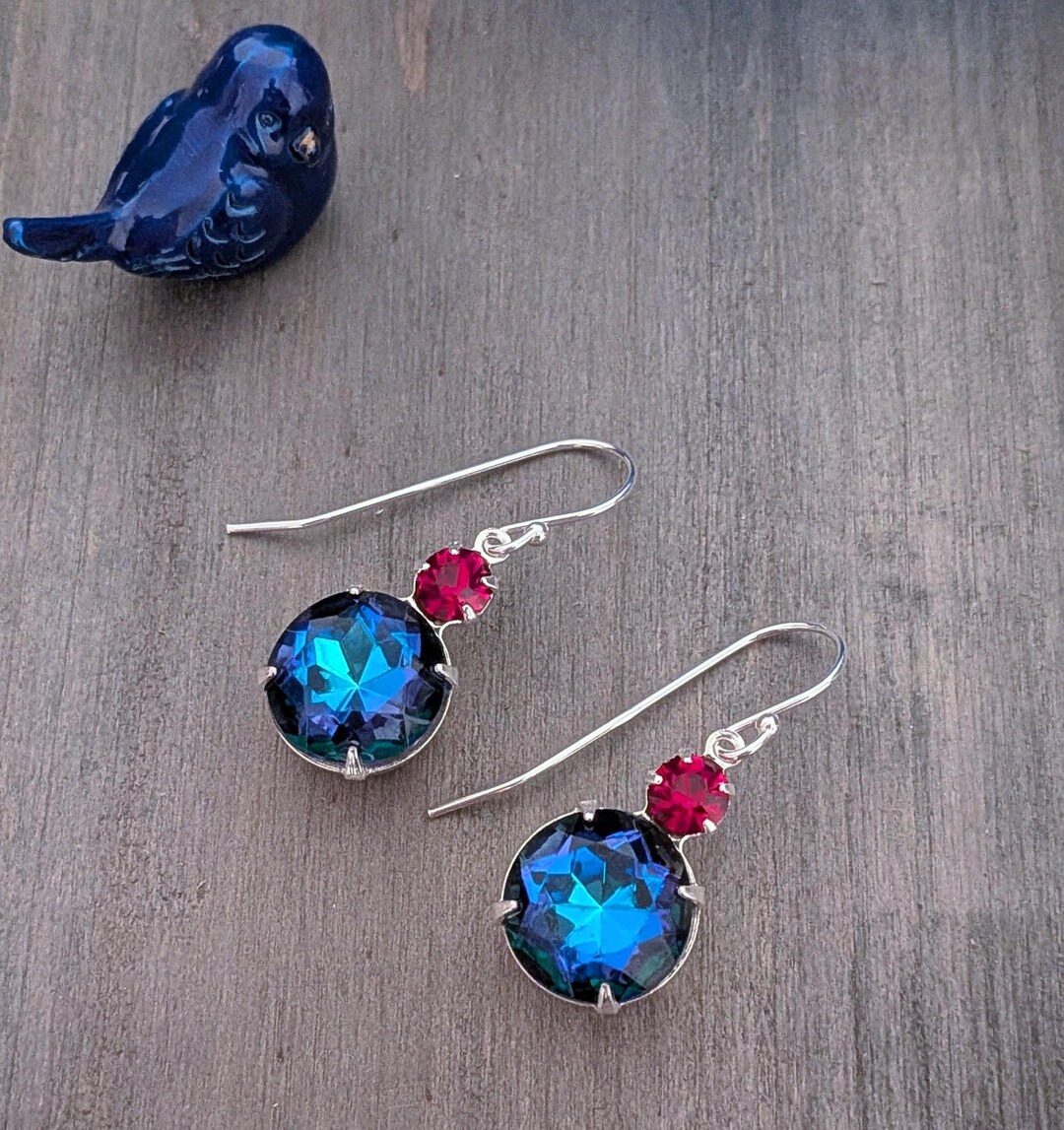 Bermuda Blue Ruby Earrings: Vintage Style Sterling Silver Bridal ...