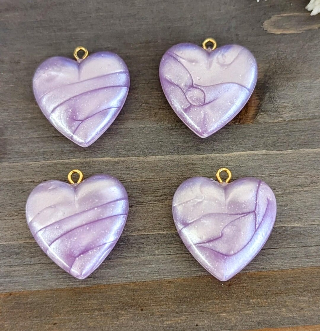Vintage Purple Heart Charm/ Vintage Puffed Heart Charm/ Acrylic Heart ...