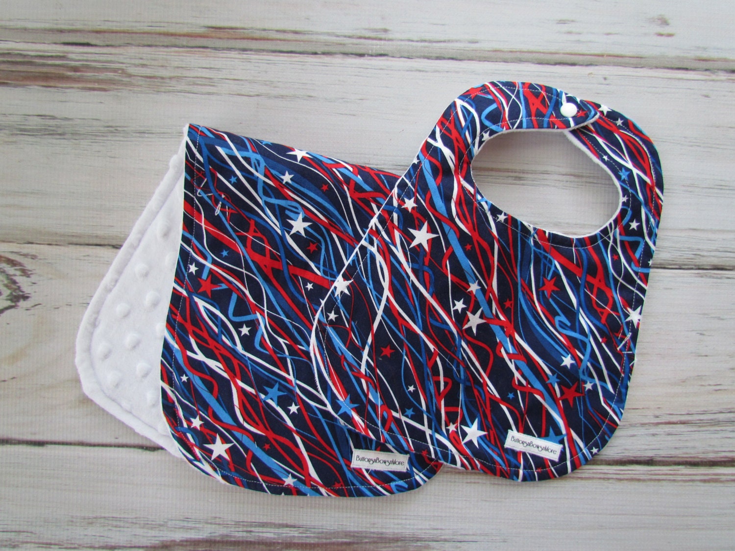 Organic Patriotic Streamer Newborn Bib and Burp Set Patriotic | Etsy