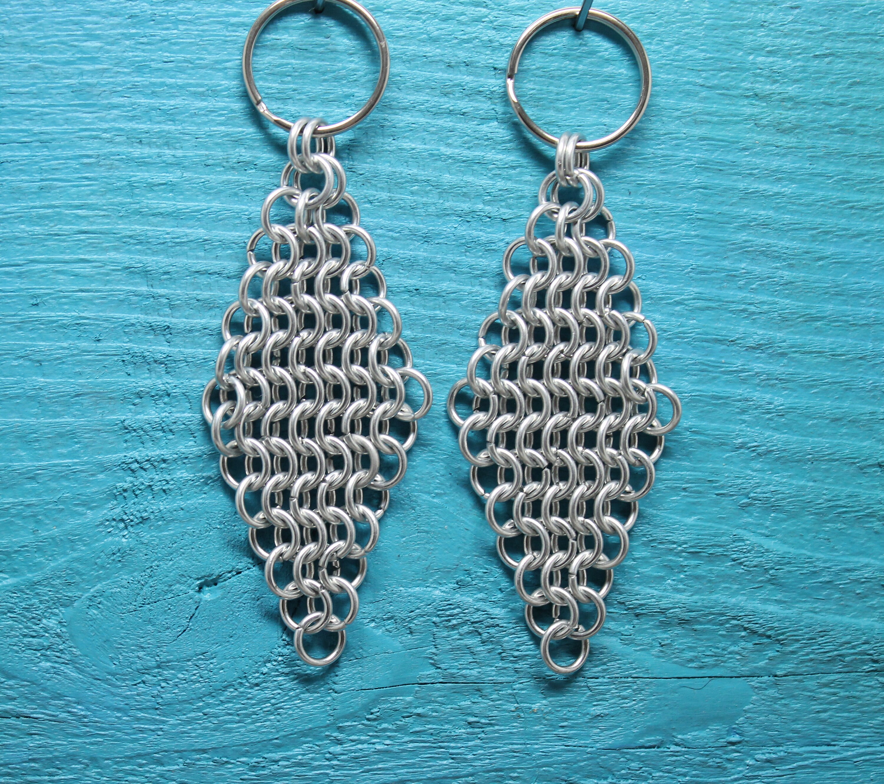 Artisan Galvanized Steel Chainmail Maille Diamond Shape Keychain Set of ...